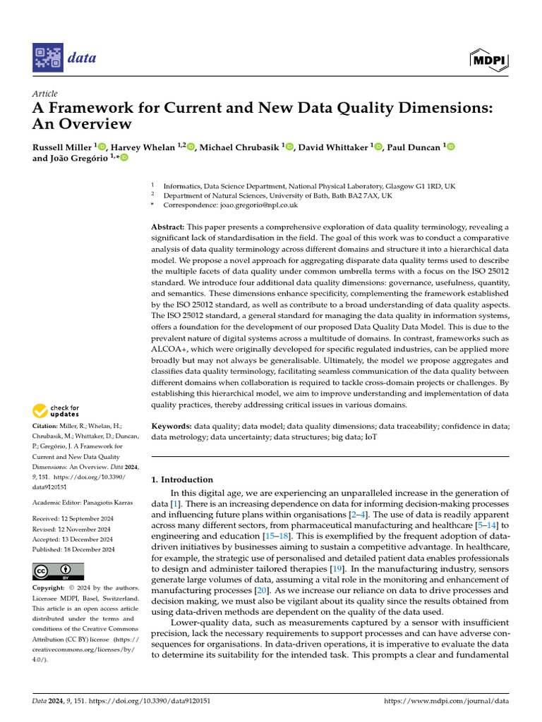 A Framework For Current and New Data Quality Dimensions | PDF | Accuracy And Precision | Data ...