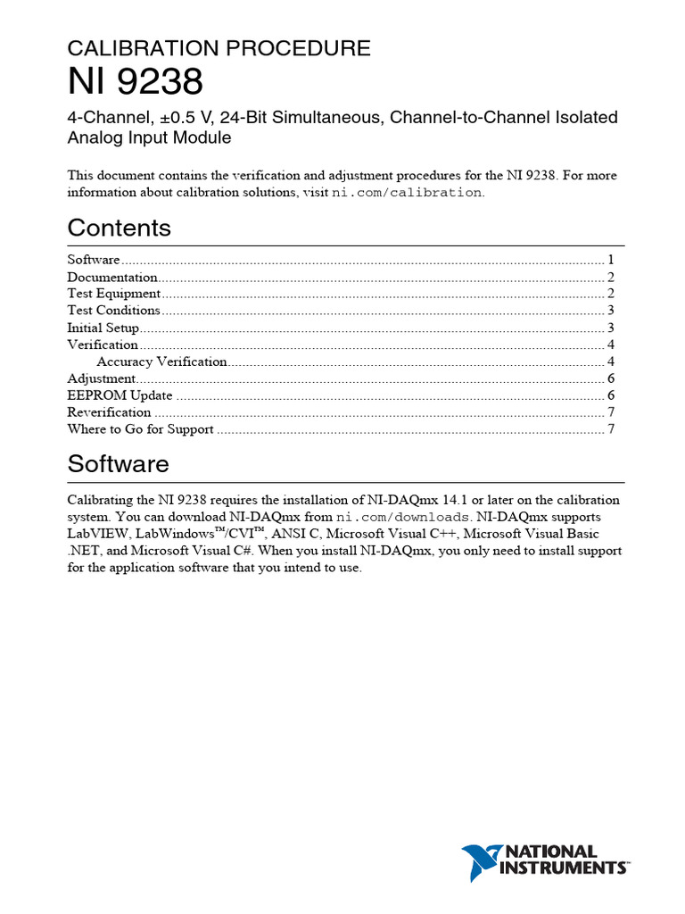 CALIBRATION PROCEDURE NI9238 | PDF | Calibration | Verification And Validation