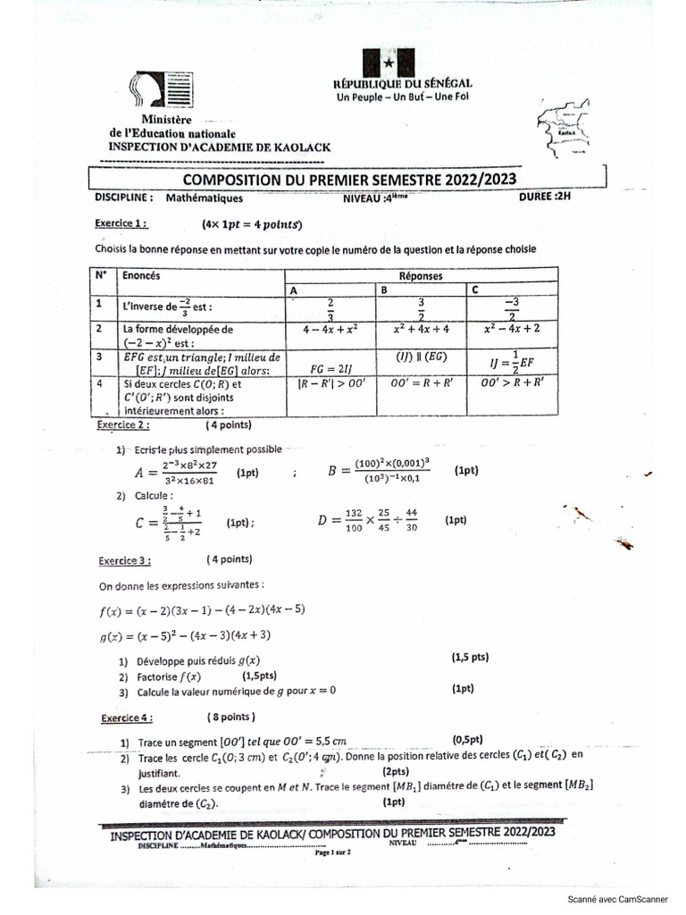 Composition Mathématiques 4ème | PDF