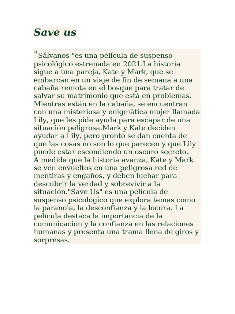 Suspenso psicológico: "Sálvanos" | PDF