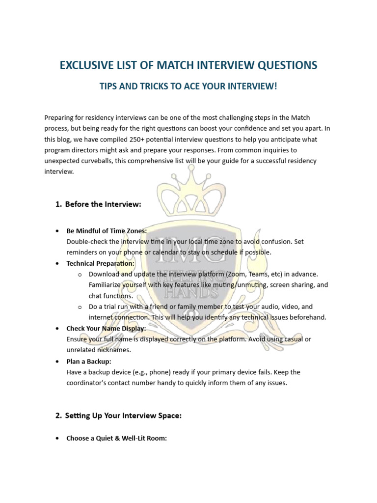 Residency Interview Question & Tips | PDF | Health Care | Electronic ...