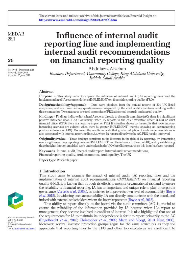 Impact of Internal Audit on Financial Quality | PDF | Internal Audit ...