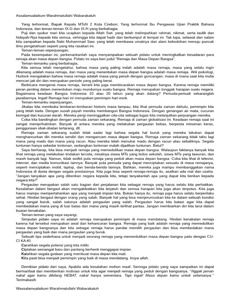 Teks Pidato - Remaja Dan Masa Depan Bangsa | PDF