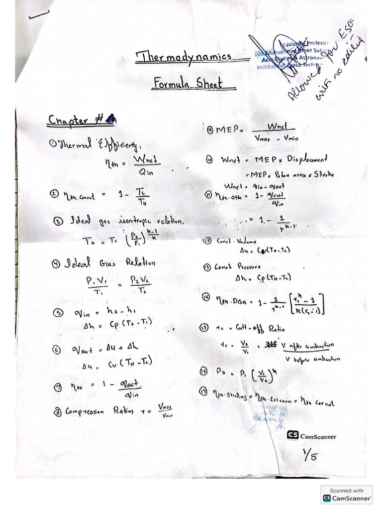 Thermo formula sheet | PDF