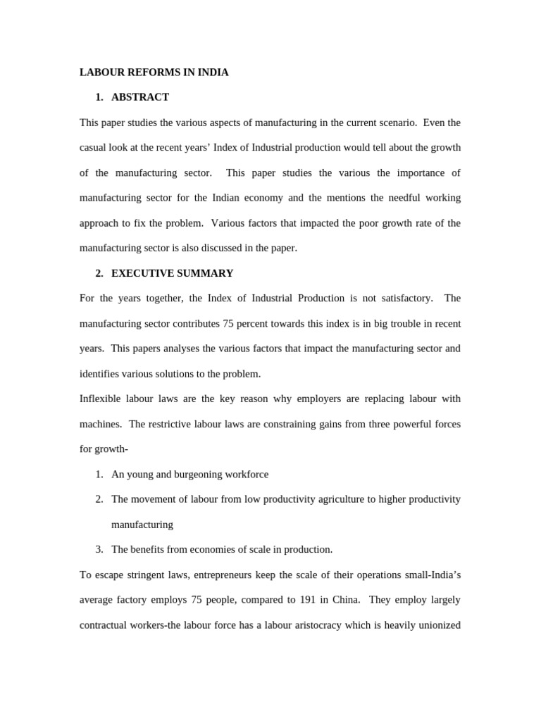 Labour Reforms in India | PDF | Labour Economics | Workforce