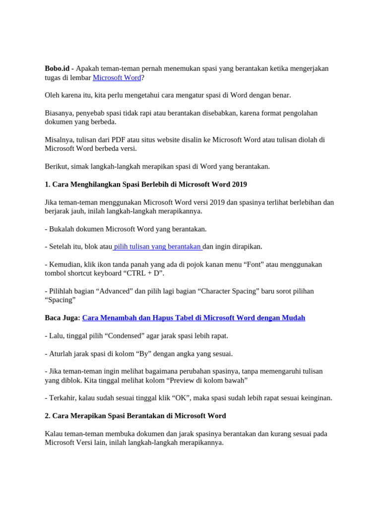 Cara Merapikan Spasi Di Word | PDF