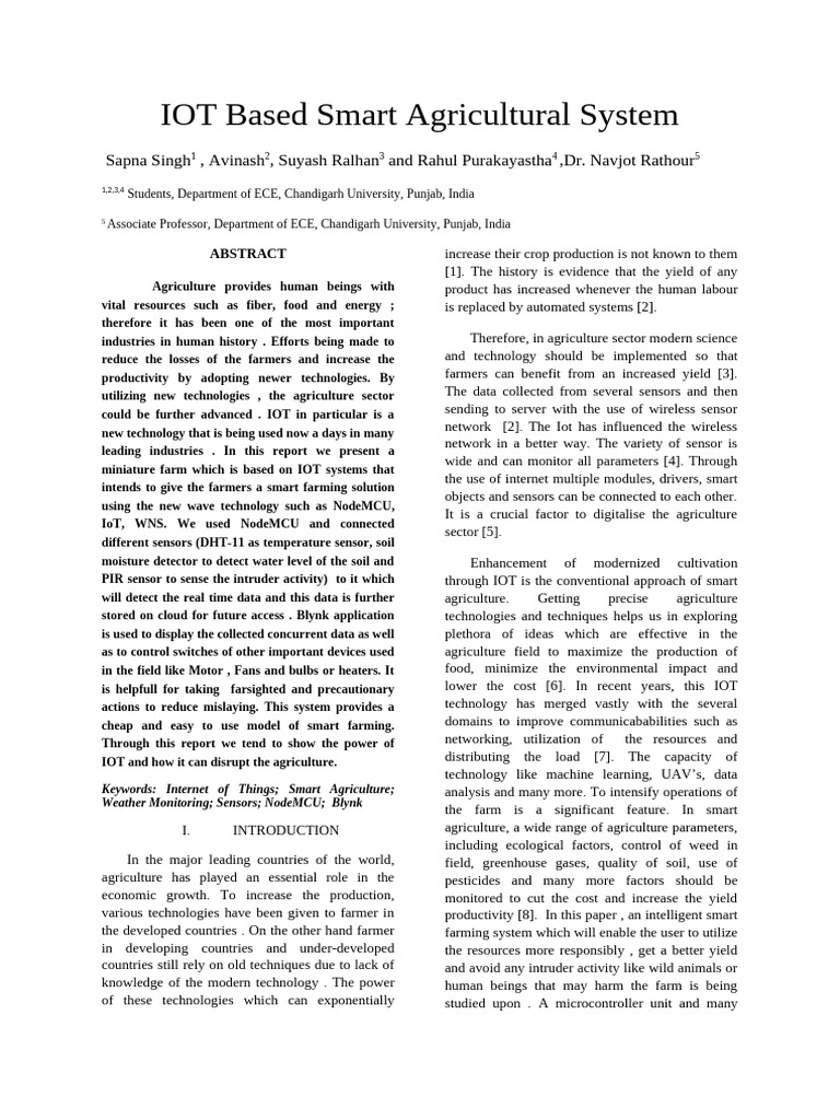 IEEE Format Research Paper Iot Based Smart Agriculture System | PDF ...