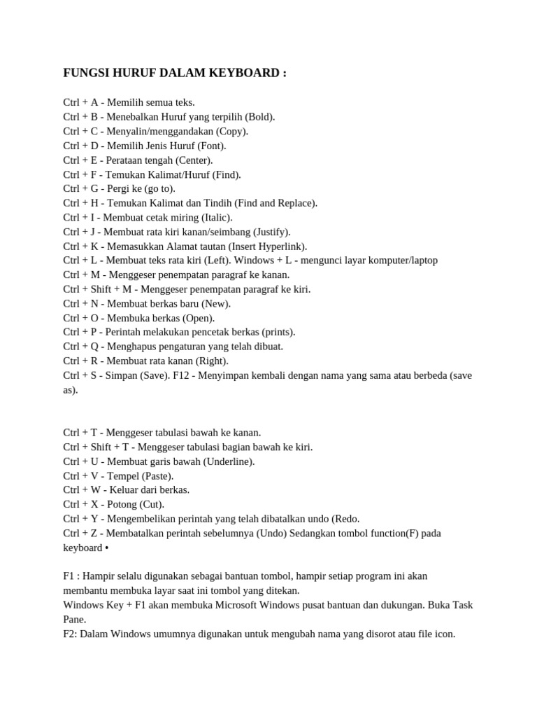 FUNGSI HURUF DALAM KEYBOARD | PDF