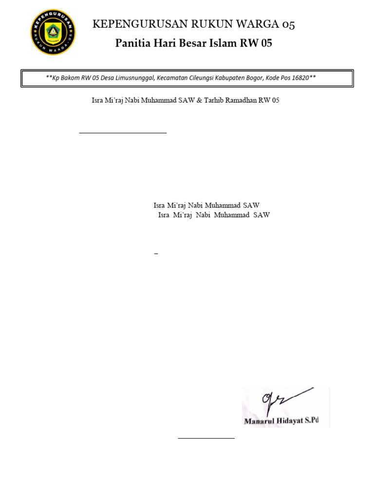 Surat Edaran Isra Miraj RT 03 | PDF