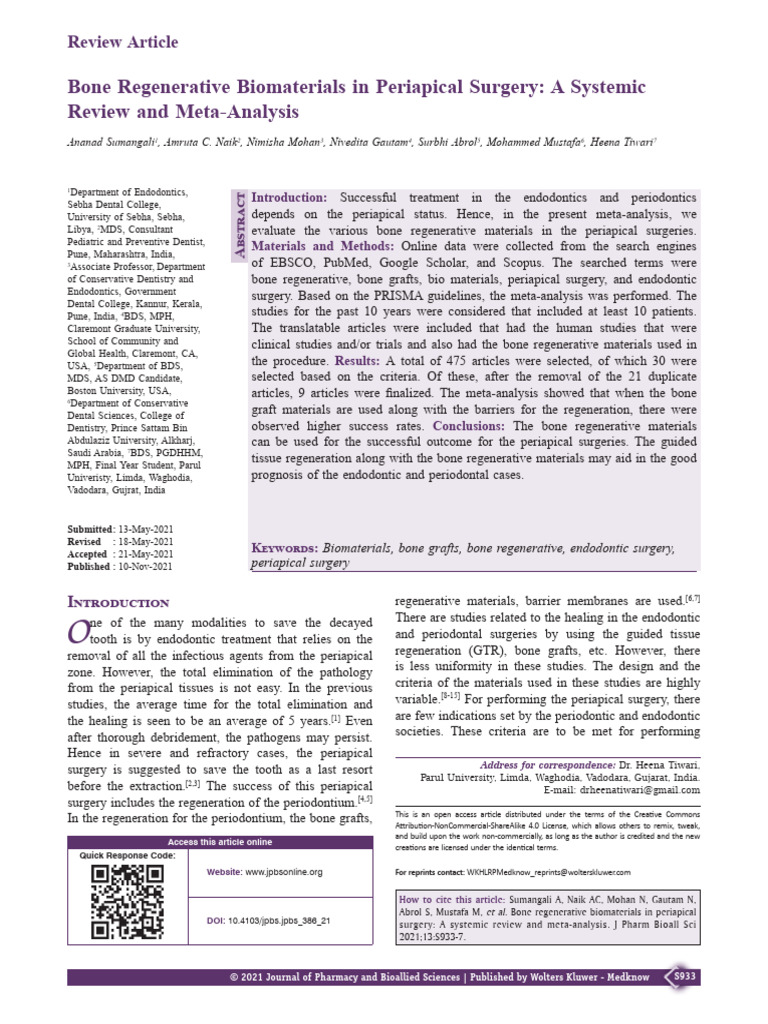 Bone Regenerative Biomaterials in Periapical Surgery A Systemic Review ...