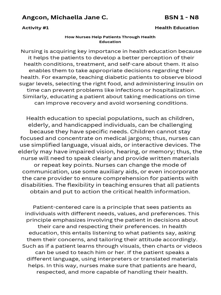 Angcon_HE-Activity#1_n8 | PDF | Nursing | Patient