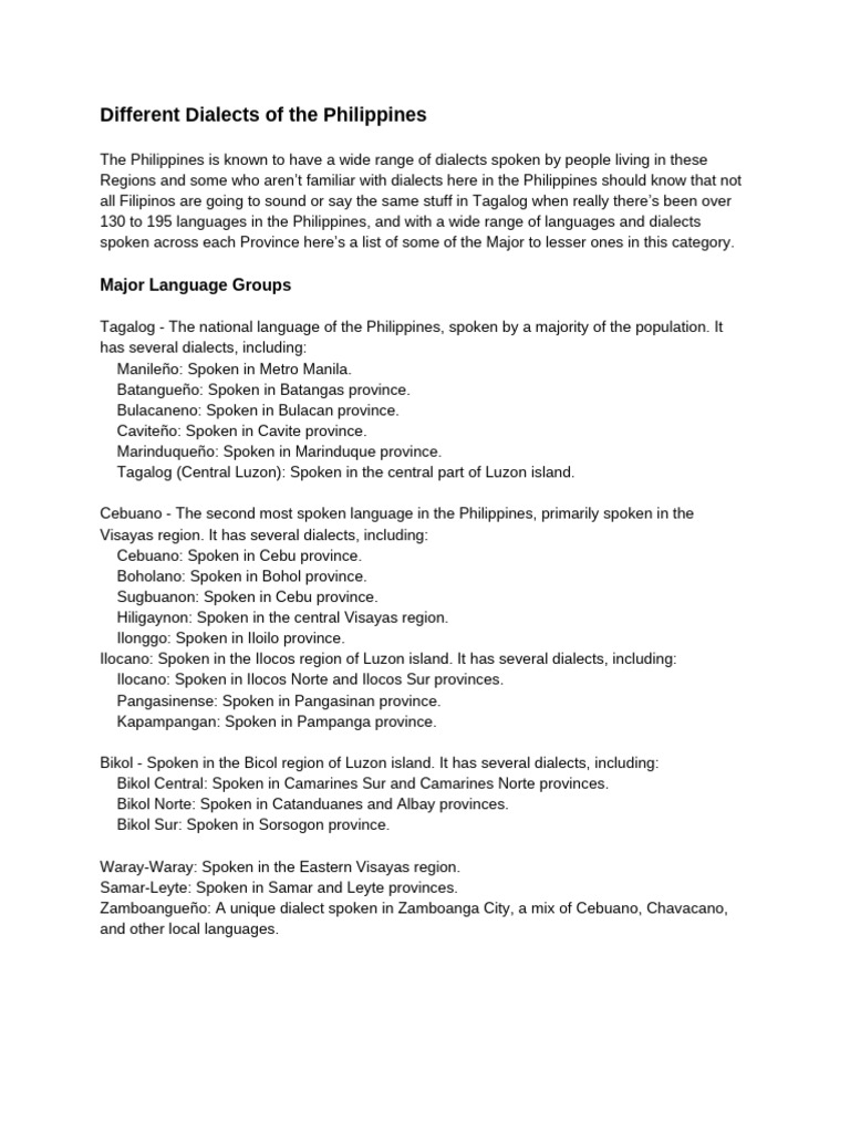 Different Dialects of The Philippines | PDF | Luzon | Tagalog Language
