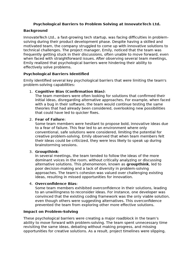 Quadrant 2- Session 6- Psychological Barriers to Problem Solving at ...