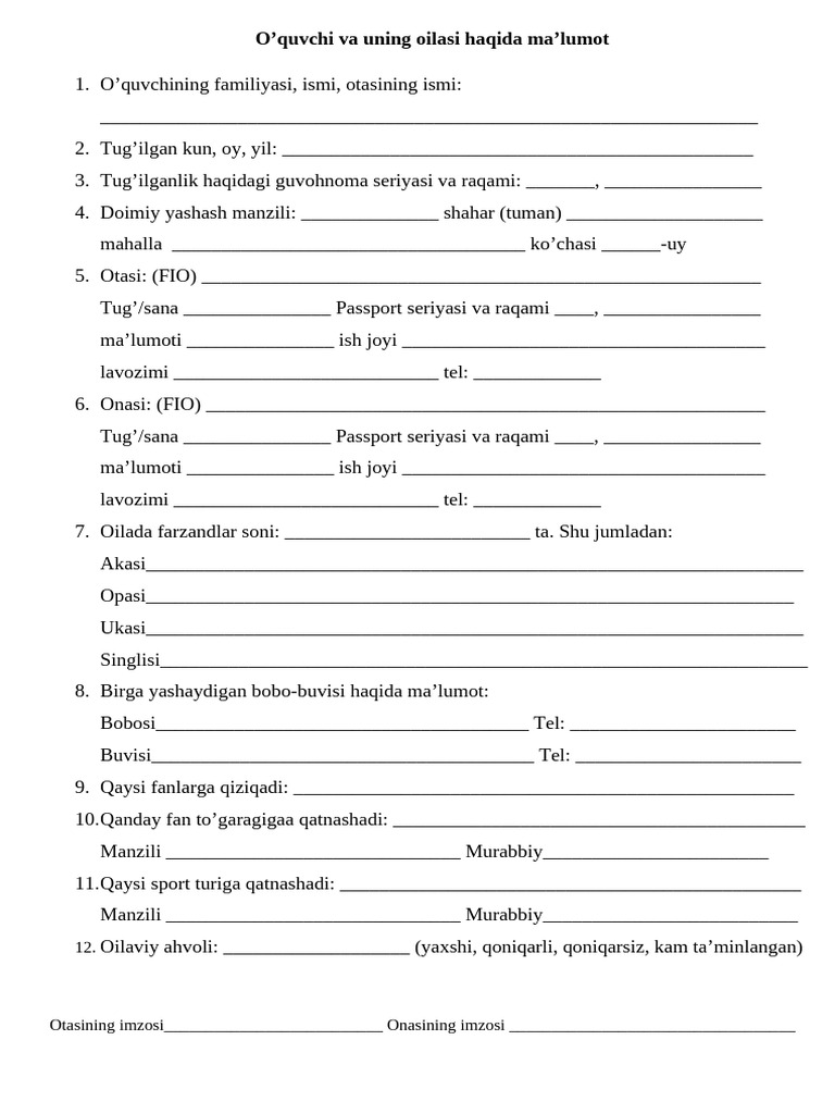 O'quvchi Haqida Umumiy | PDF