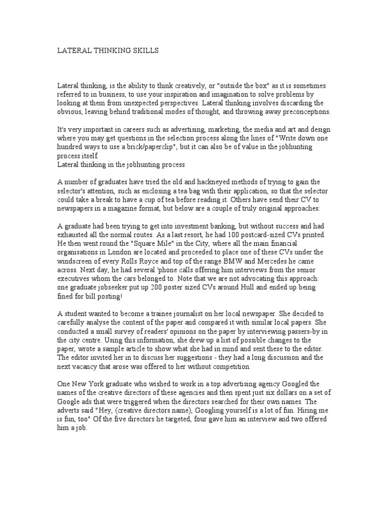 Lateral Thinking Skills: Thinking Creatively to Solve Problems from ...