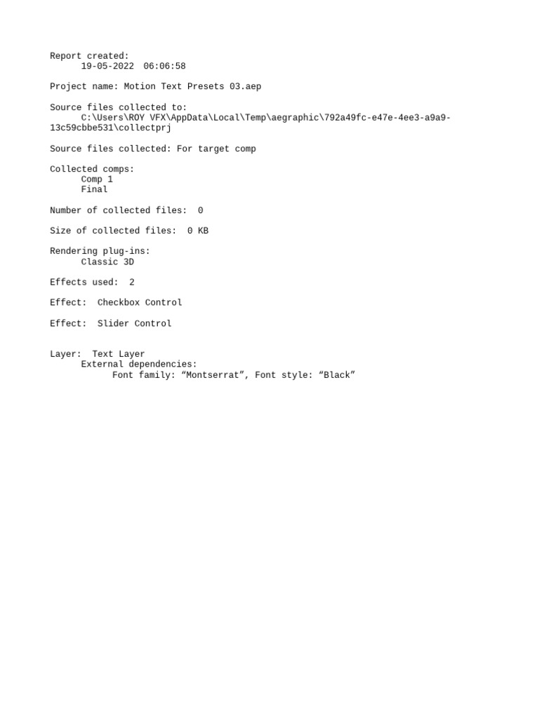 Motion Text Presets Report | PDF
