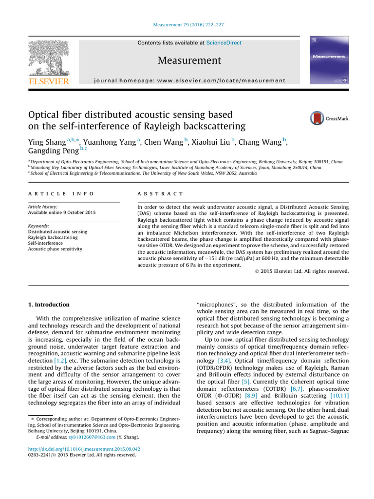 Das - Self-Interference of Rayleigh Backscattering | PDF | Interferometry | Optical Fiber