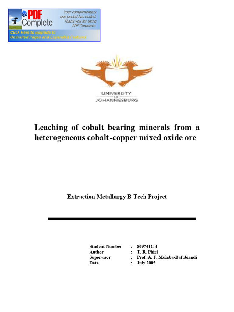 Cobalt Project B-Tech (Pi) | PDF | Cobalt | Redox