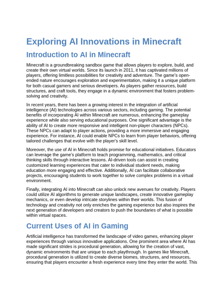 AI Innovations Transforming Minecraft | PDF | Artificial Intelligence ...