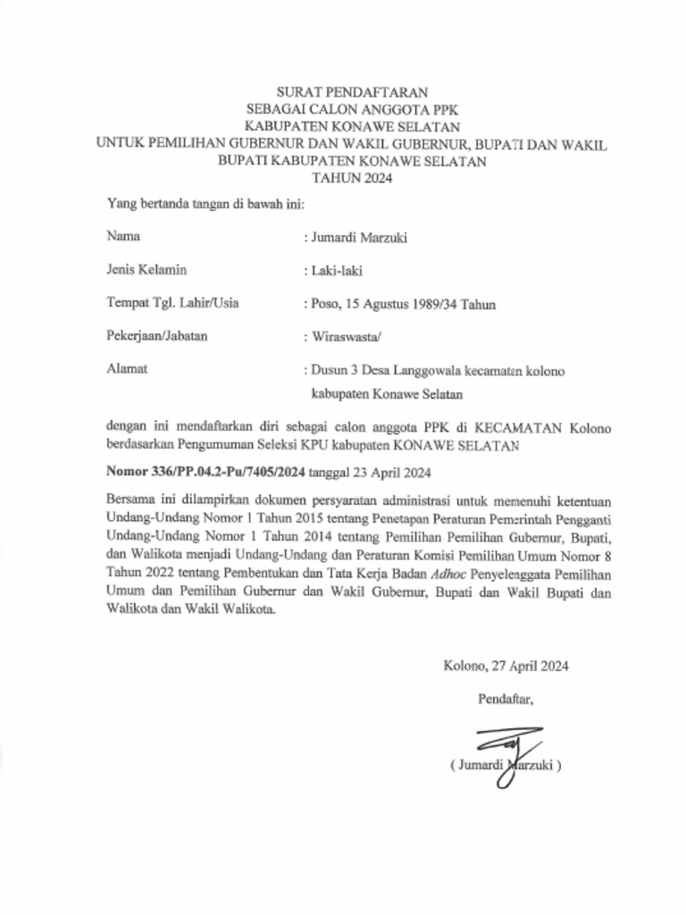 Surat Daftar PPK | PDF