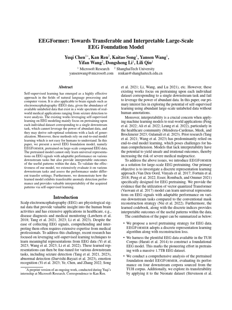 EEGFormer Towards Transferable and Interpretable Large-Scale | PDF | Electroencephalography ...