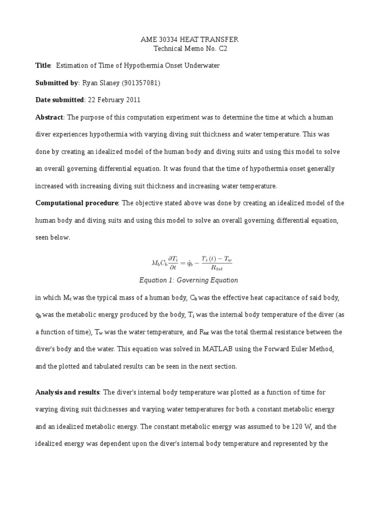 Equation 1: Governing Equation | PDF | Hypothermia | Scuba Diving