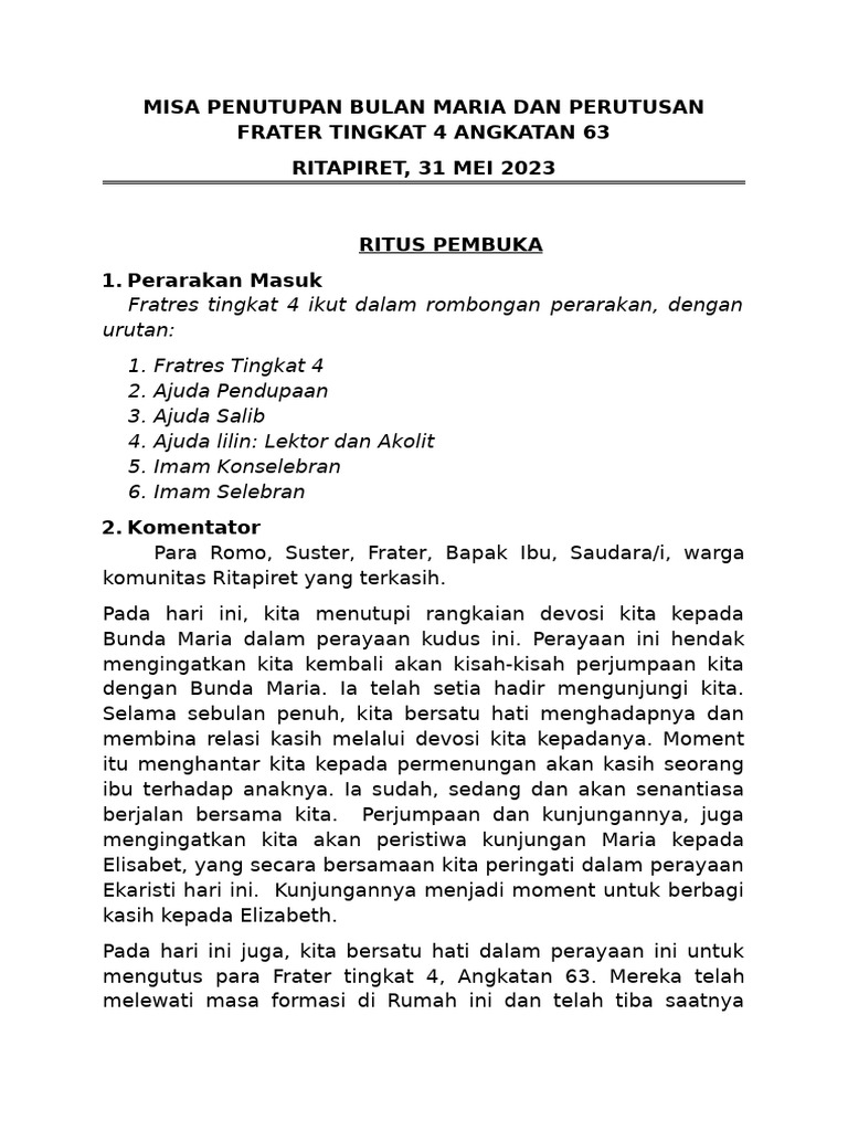 Teks Misa Perutusan 2023 | PDF