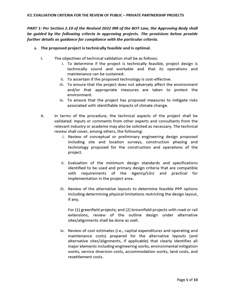 PPP Guidelines Annex B ICC Evaluation Criteria For The Review of PPP Projects v2 | PDF | Public ...