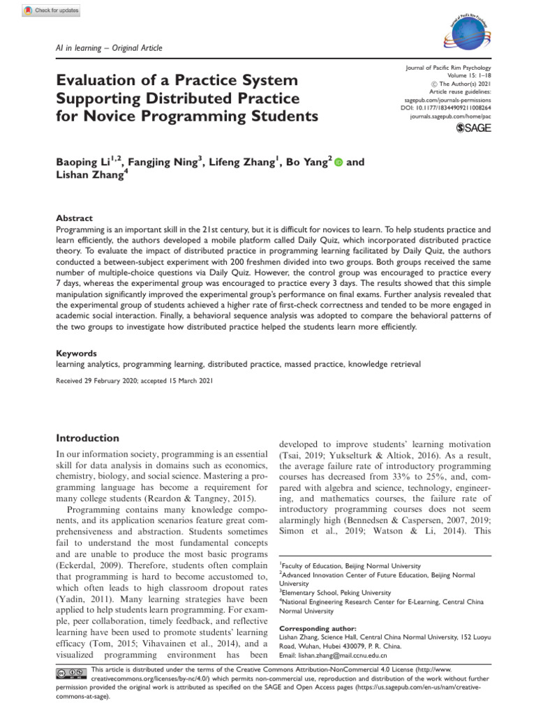 Evaluation of A Practice System Supporting Distributed Practice For ...