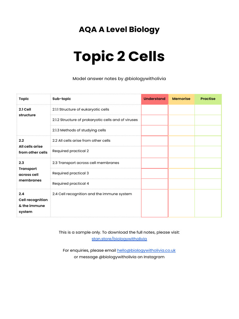 SAMPLE Topic 2 Cells | PDF | Cell (Biology) | Prokaryote