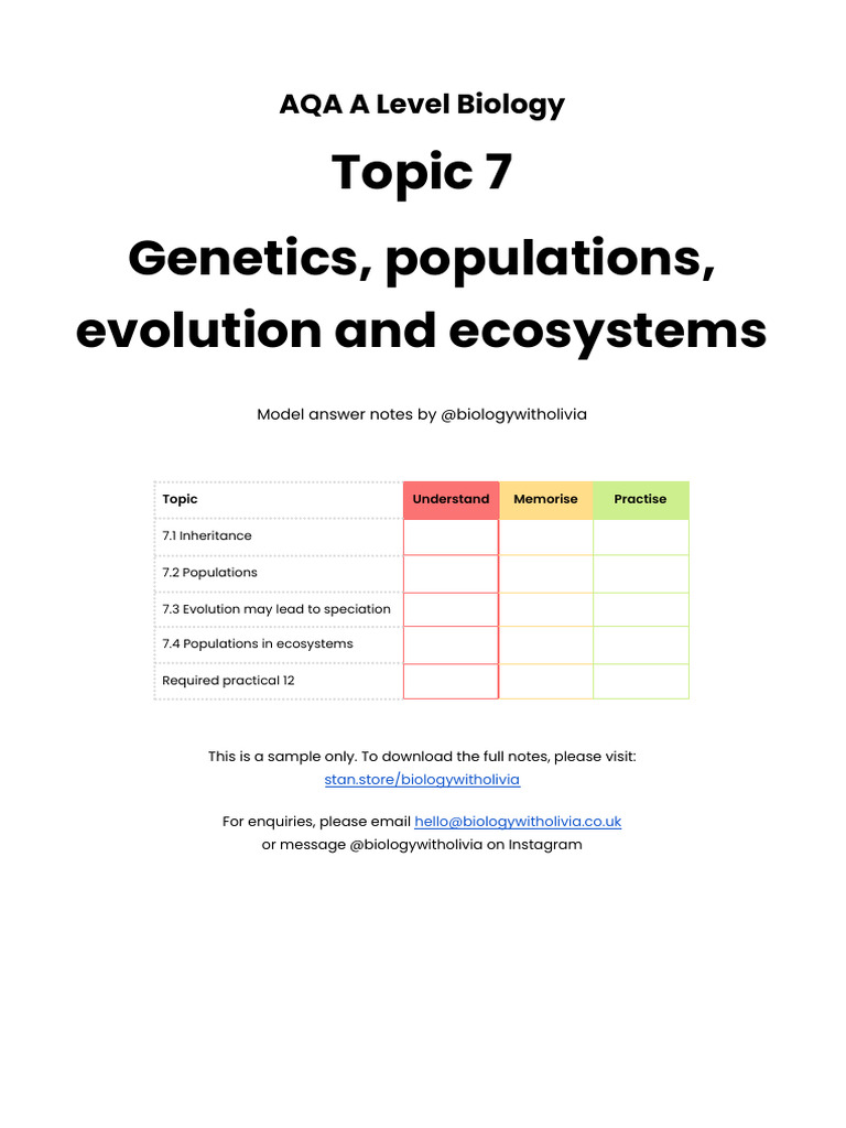 SAMPLE Topic 7 Genetics, Populations, Evolution and Ecosystems | PDF | Dominance (Genetics ...