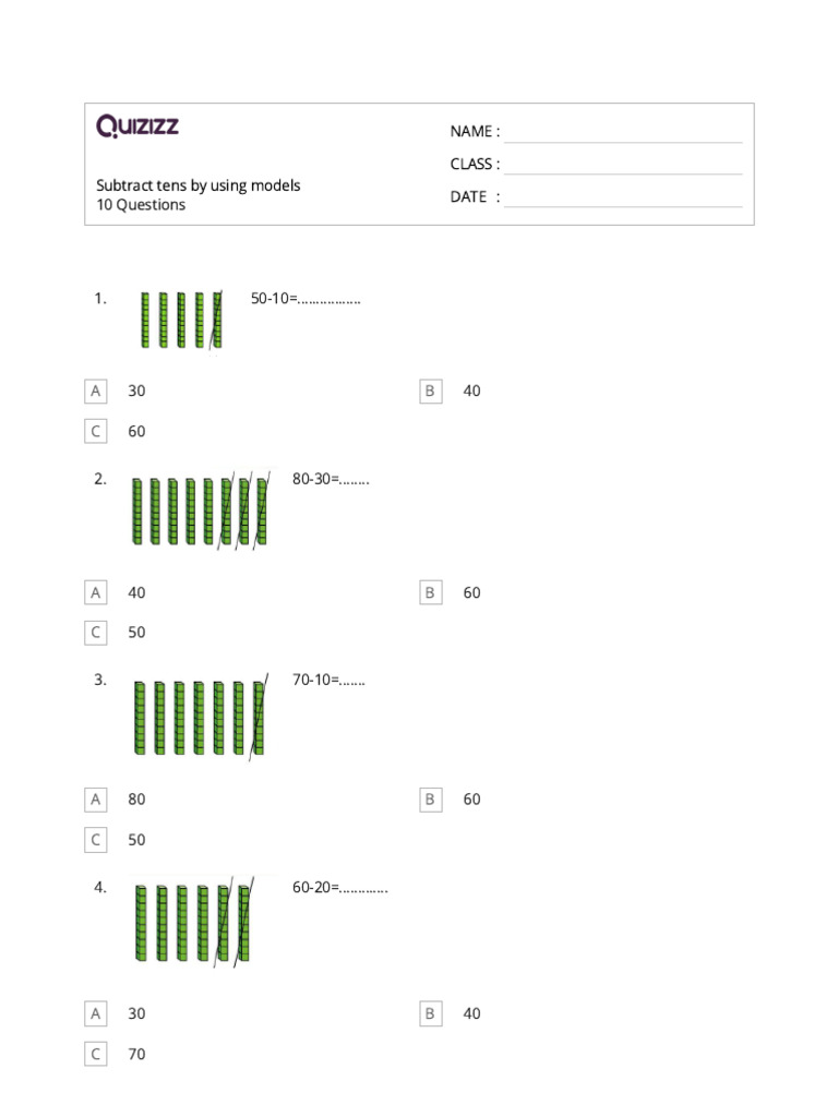 Subtracting Tens: Practice Questions | PDF