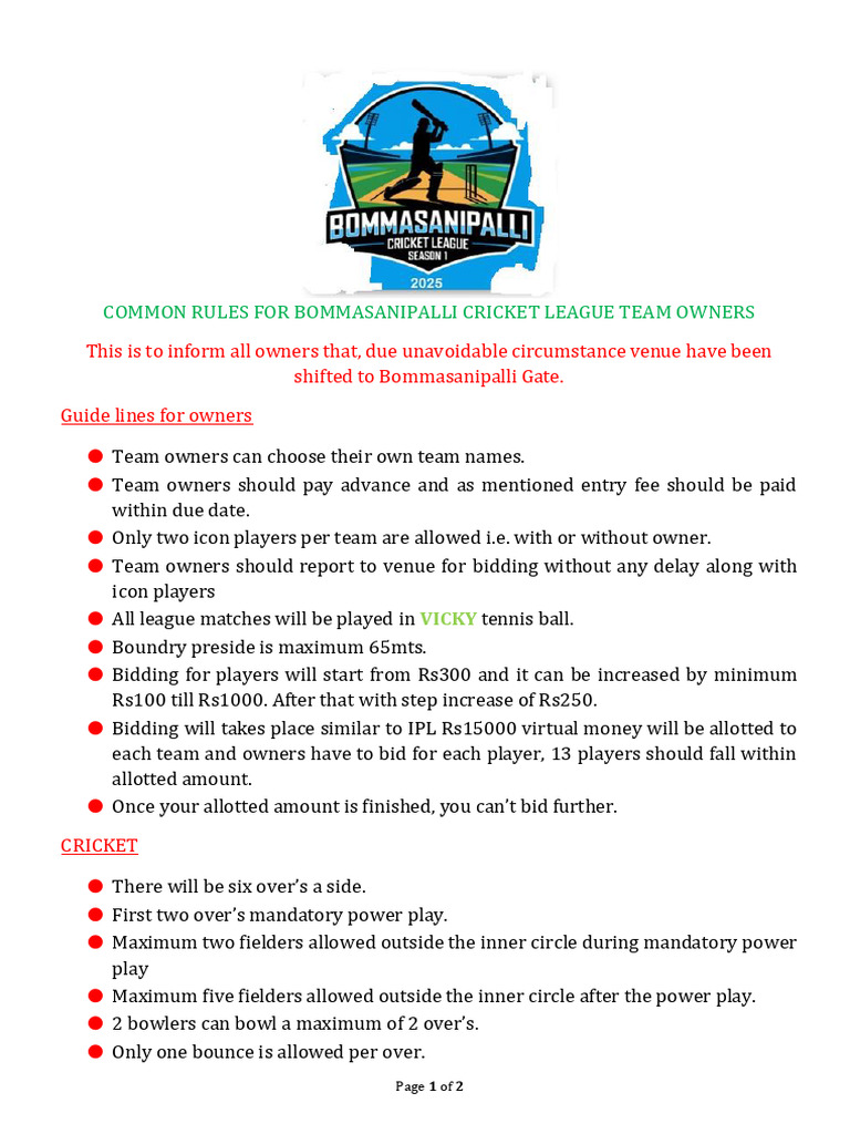 BPL - Rules | PDF | Cricket | Summer Sports