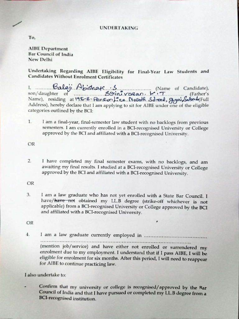 AIBE 19 - Undertaking - Compressed | PDF