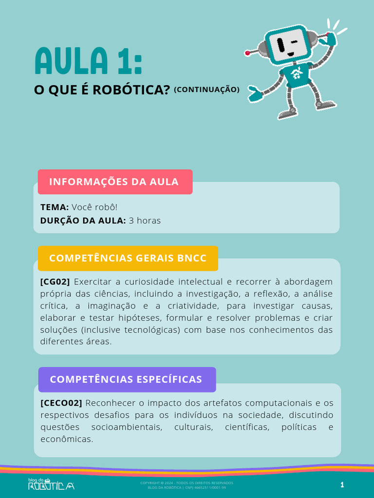 00 - Plano de Aula Introdutório 2 - O Que É Robótica - Parte 2 | PDF | Robótica | Robô
