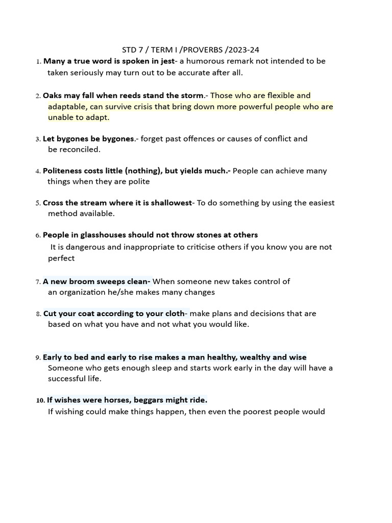 Proverbs for Students: Term 1 Insights | PDF