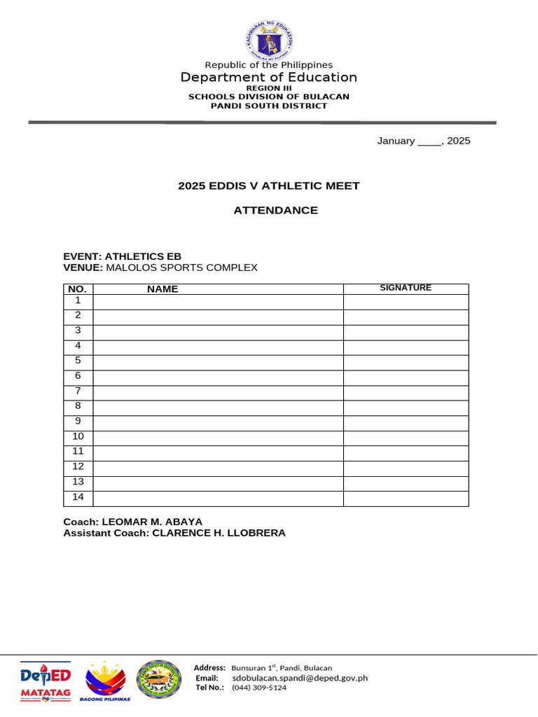2025 EDDIS V Athletic Meet Attendance | PDF
