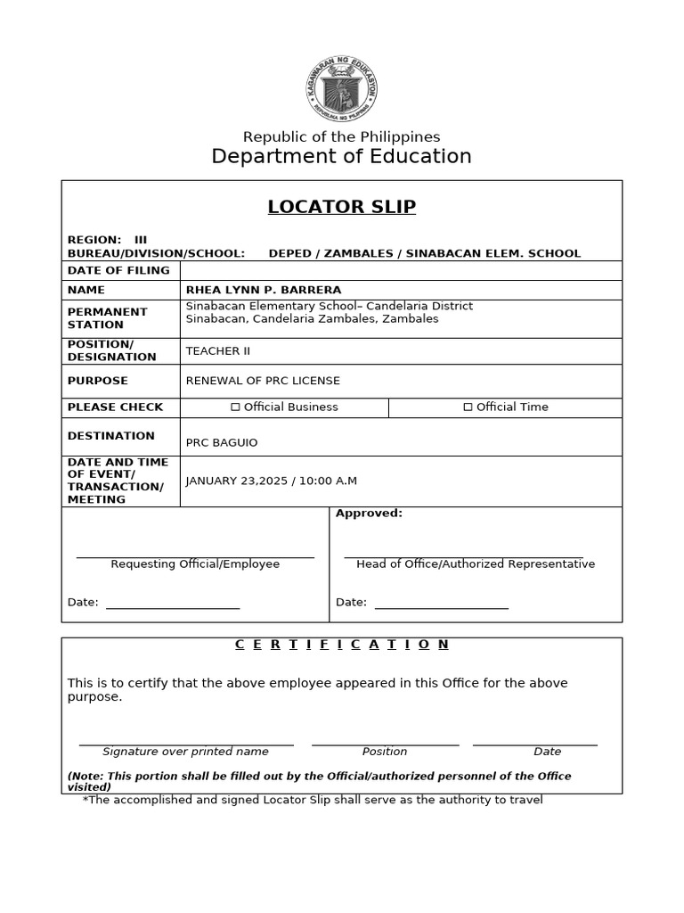 Locator Slip for PRC License Renewal | PDF