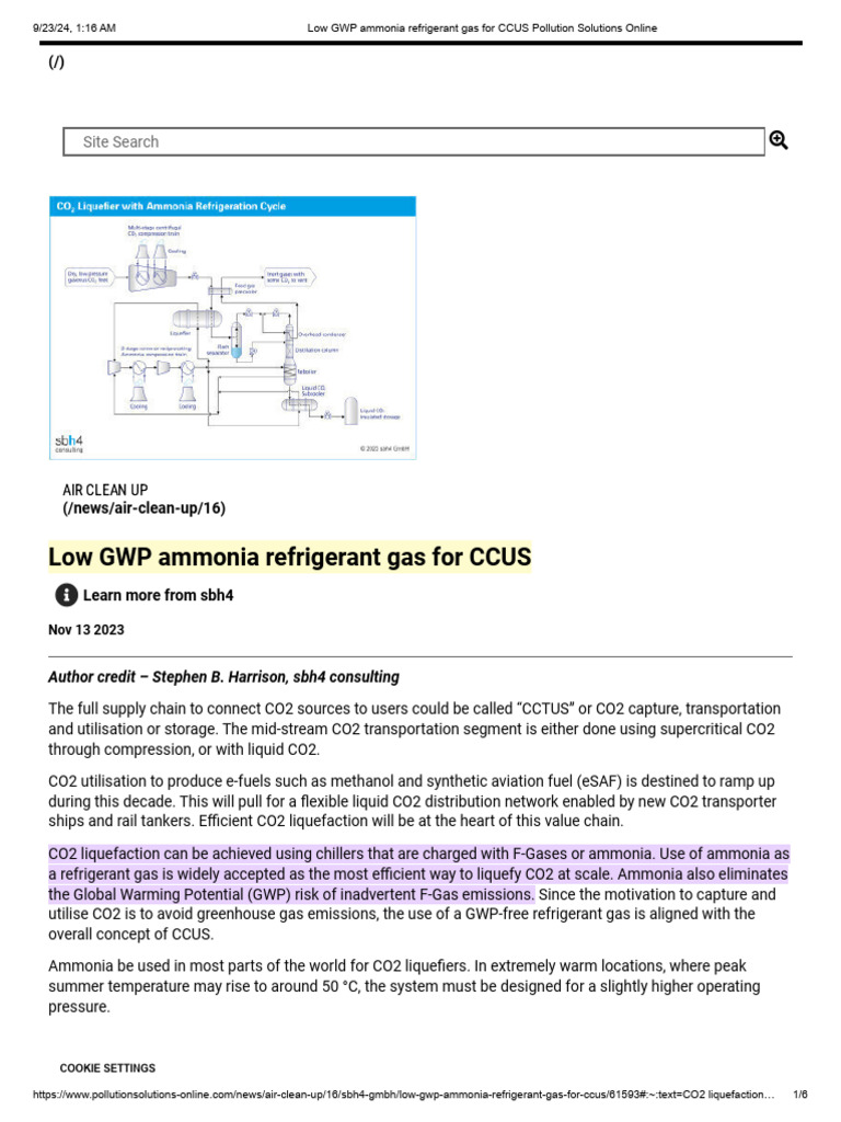 Low GWP Ammonia Refrigerant Gas For CCUS Pollution Solutions Online ...
