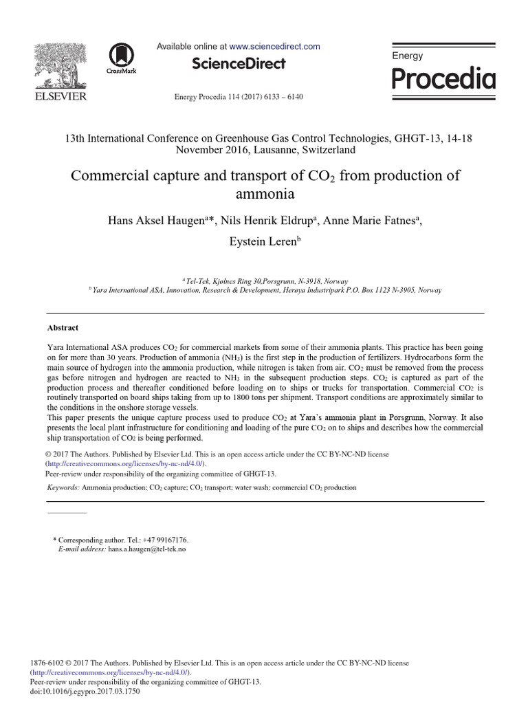 Commercial - Capture - and - Transport - of - CO - 2 - From - Ammonia Yara Project 2016 (Good ...
