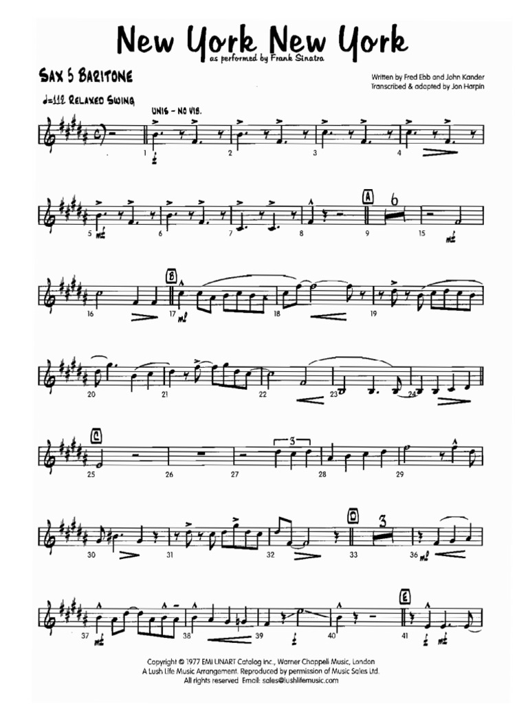 New York New York Baritone Sax | PDF