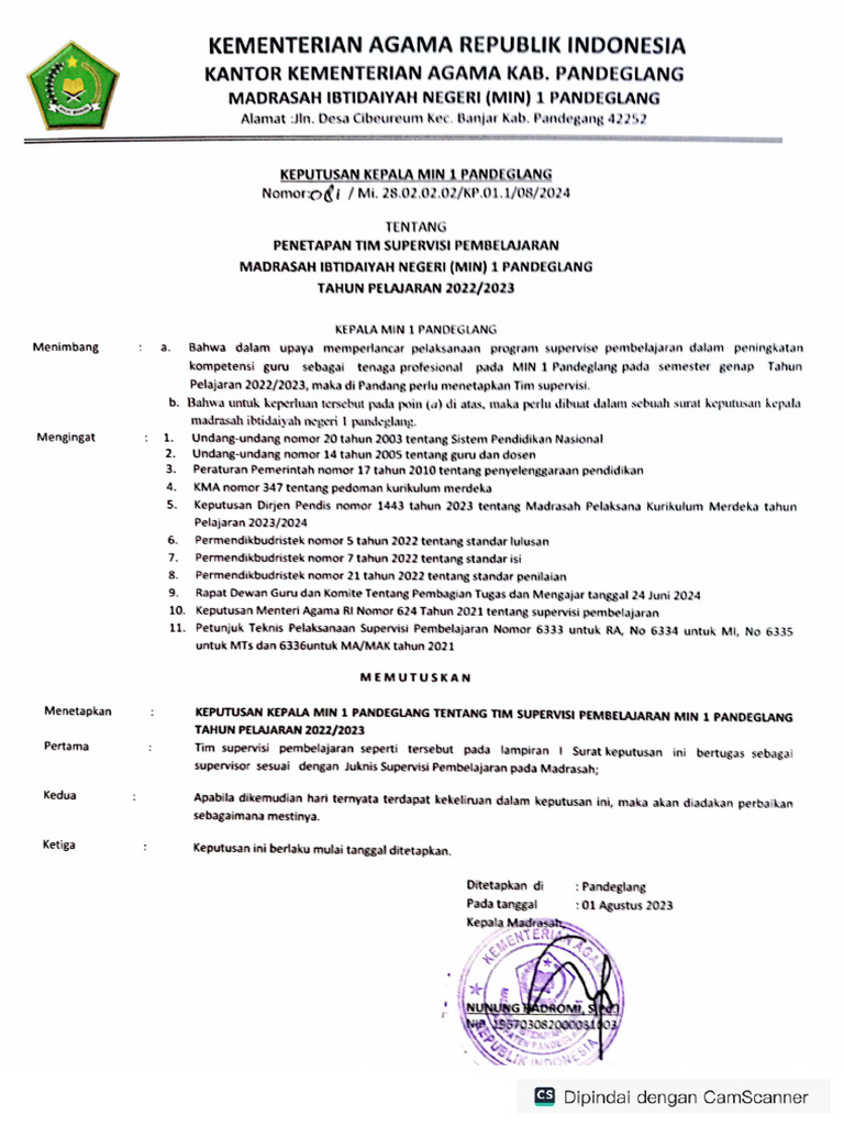 Contoh SK Tim Suvervisi | PDF