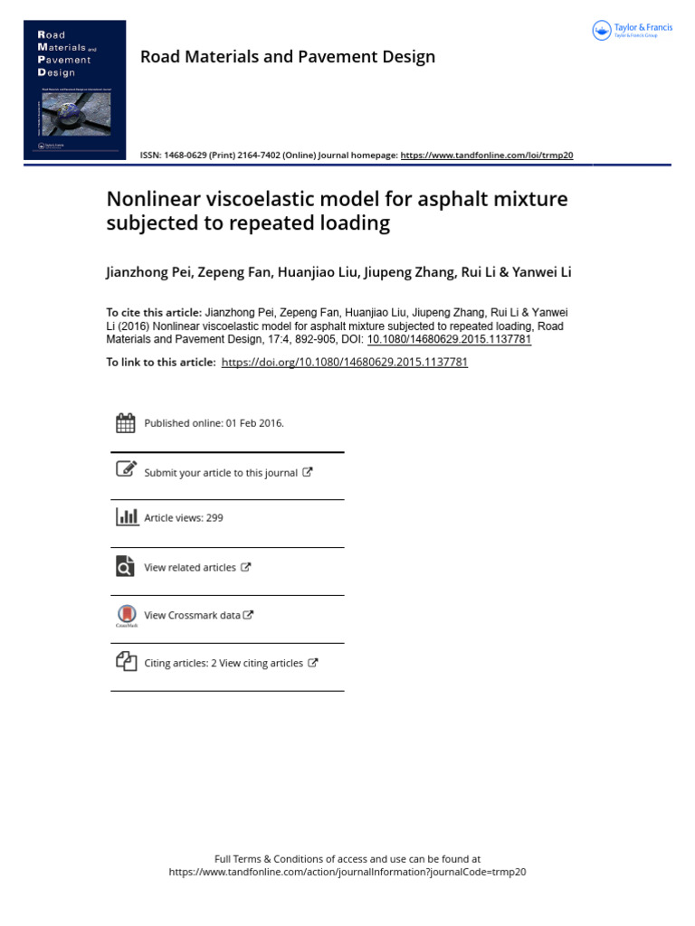 Nonlinear Viscoelastic Model For Asphalt Mixture Subjected To Repeated Loading | PDF ...
