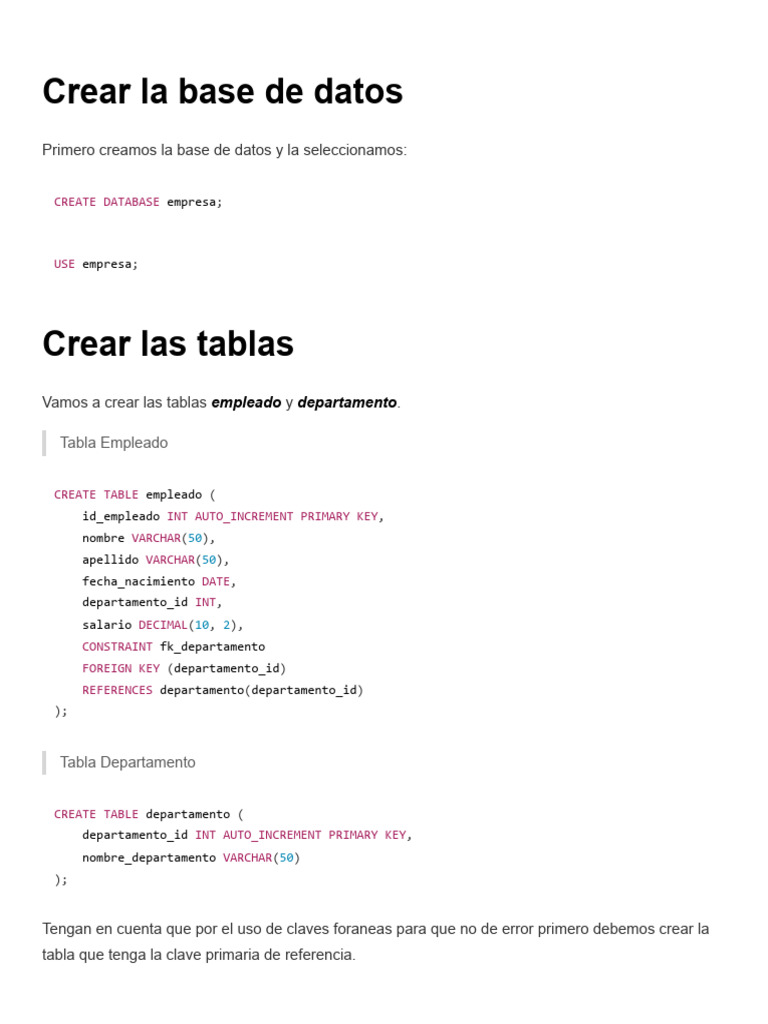 Guía SQL para Gestión de Empleados | PDF | Recuperación de información | SQL