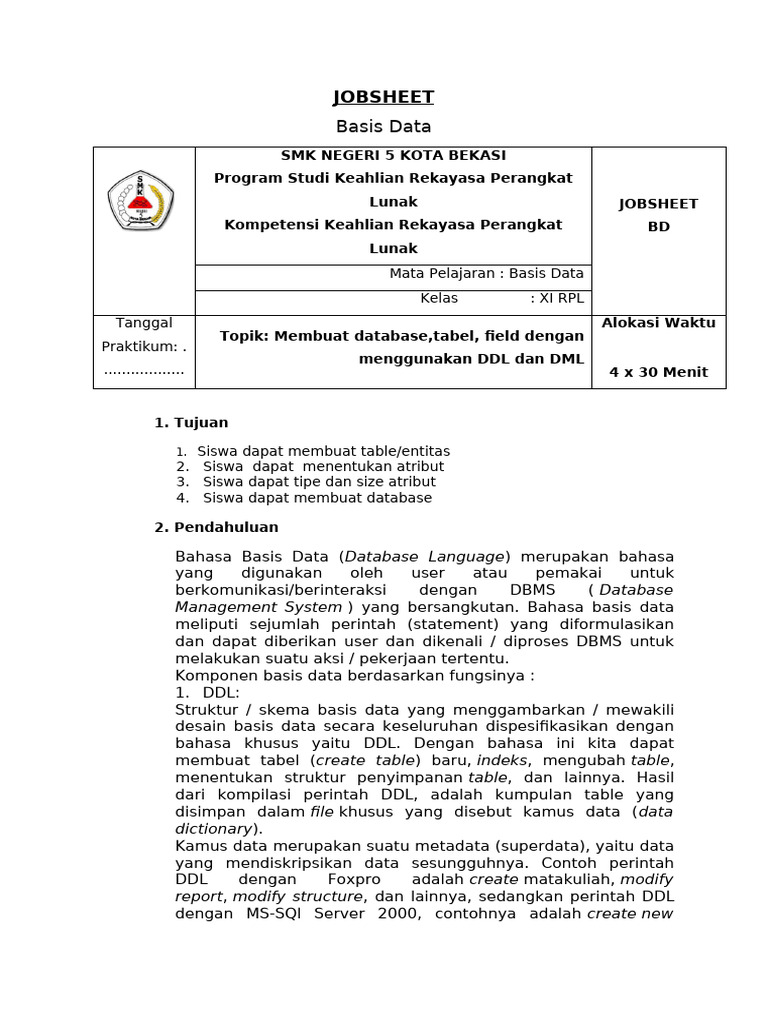 Jobsheet Basis Data Pts 2024 Ganjil | PDF