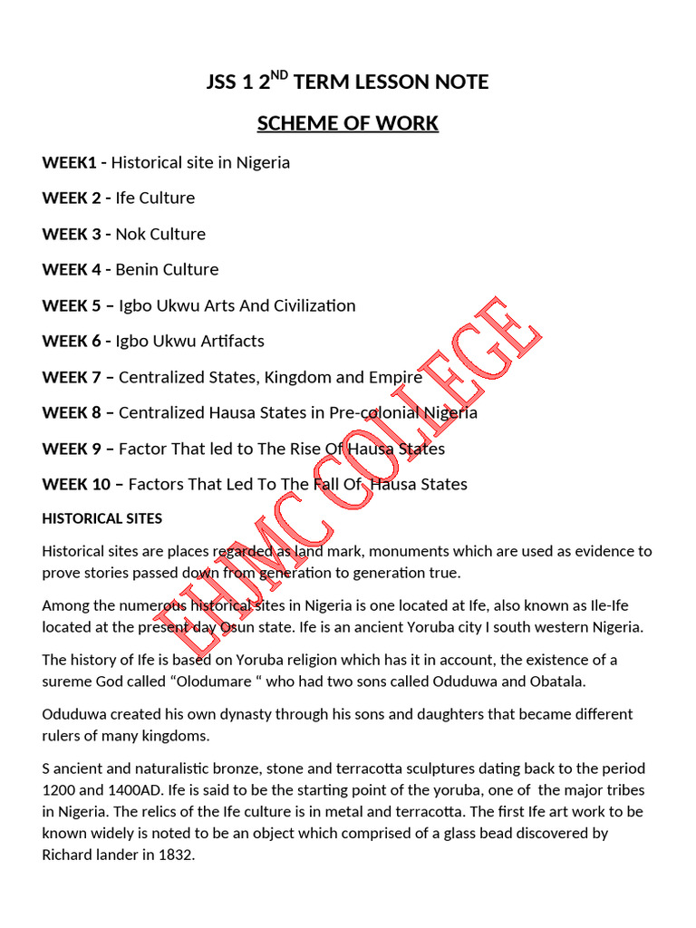 HiSTORY NOTE JSS 1 With Waterma | PDF