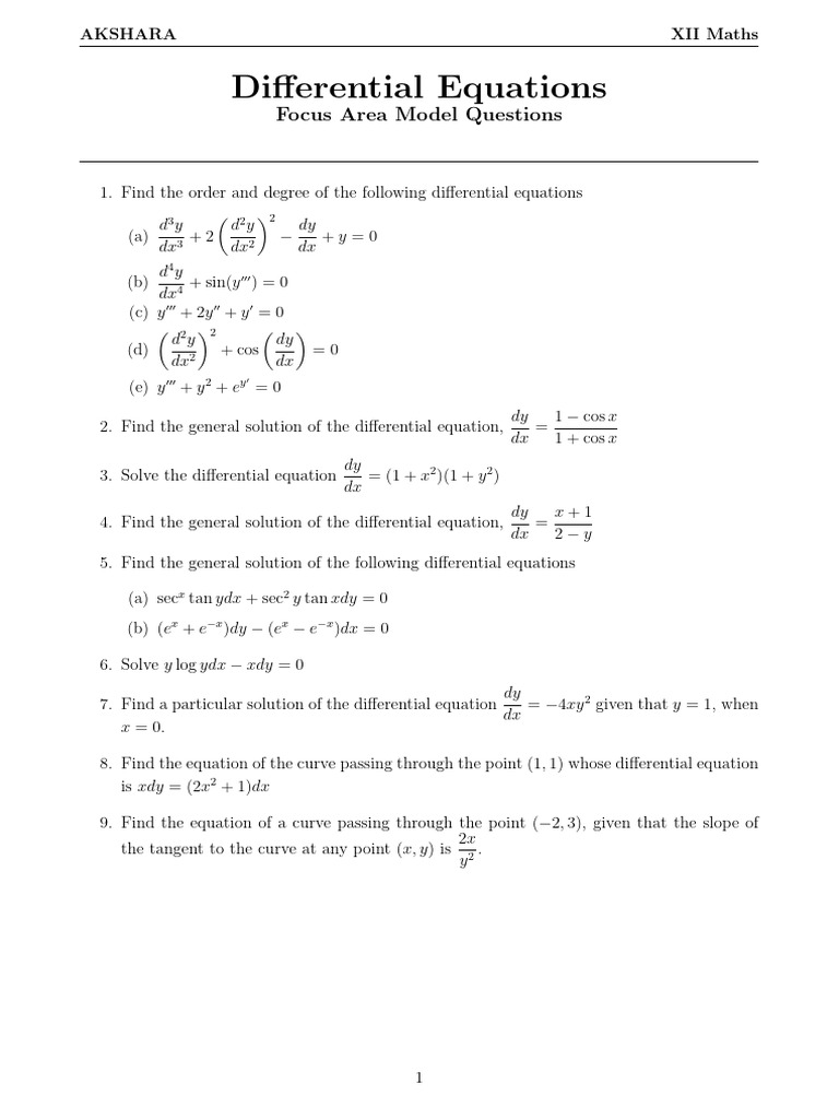 Differential Equations Model Questions - 250131 - 120857 | PDF
