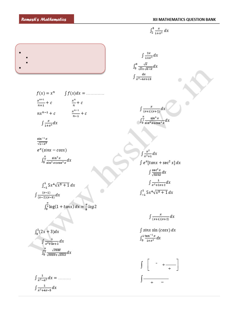 Hsslive Xii Maths QB 07 INTEGRALS 250131 191114 | PDF | Mathematics ...