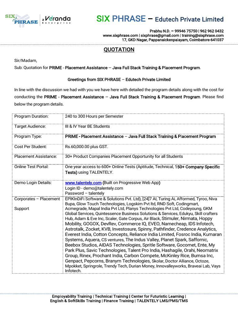 Six Phrase - Veranda - PRIME - Placement Assistance - Java Full Stack Training & Hiring Program ...