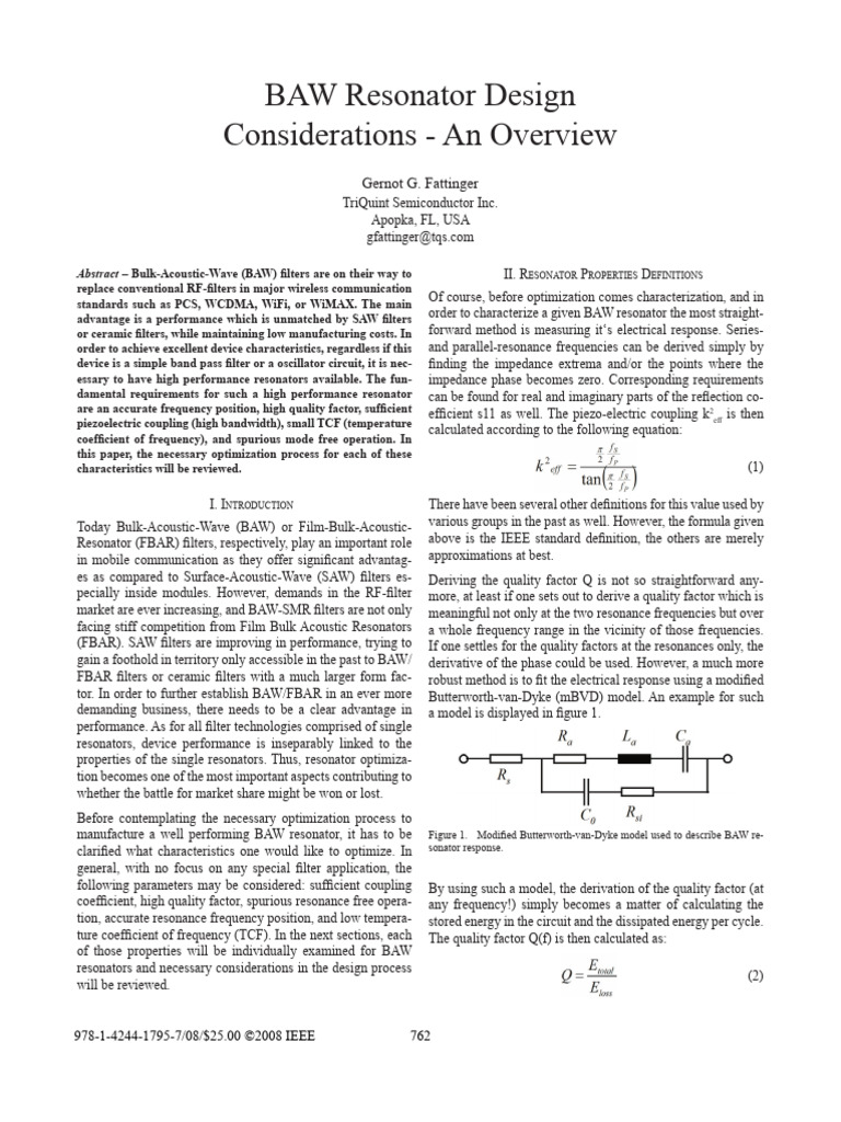 BAW Resonator Design Considerations - An Overview | PDF | Filter (Signal Processing) | Resonance